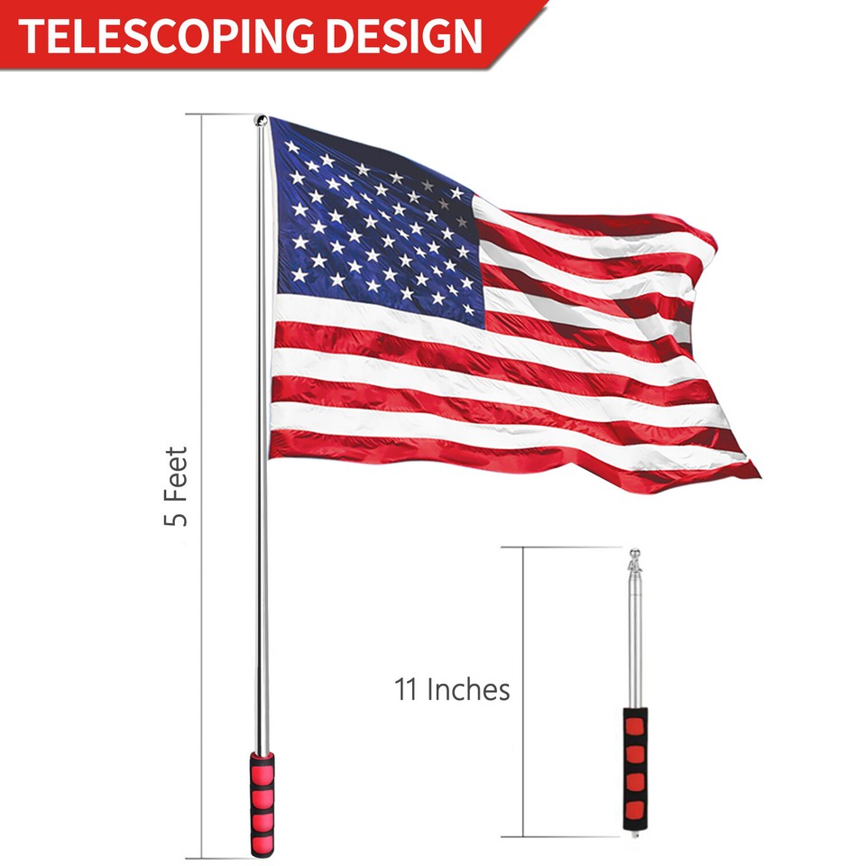 Anley 5 Ft Red Telescopic Handheld Flagpoles - Extendable Collapsable ...