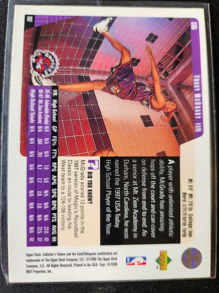 1997-98 Upper Deck Collectors Choice Rookie HOF Tracy Mcgrady L4 | eBay