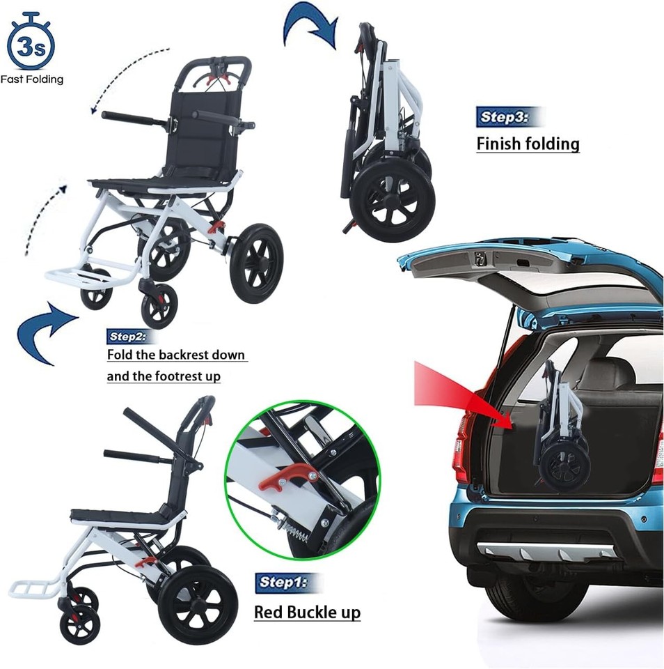 Foldable Lightweight Portable Transport Wheelchair Travel Wheelchair ...