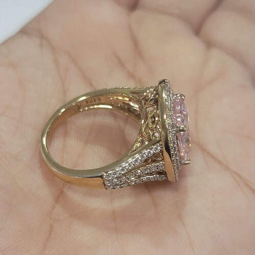 HSN Morganite Halo Shank Engagement Ring 14k Rose Gold Plated Sterling ...