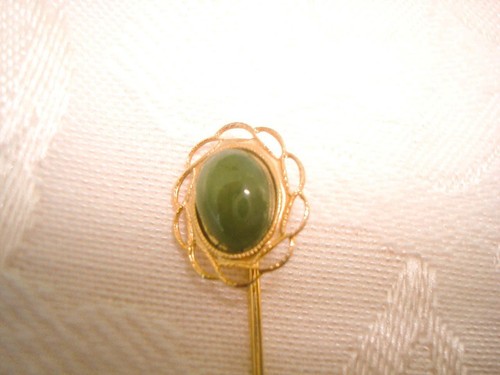 Vintage Gold Tone Lapel Stick Pin With Jade Green Color Stone | eBay