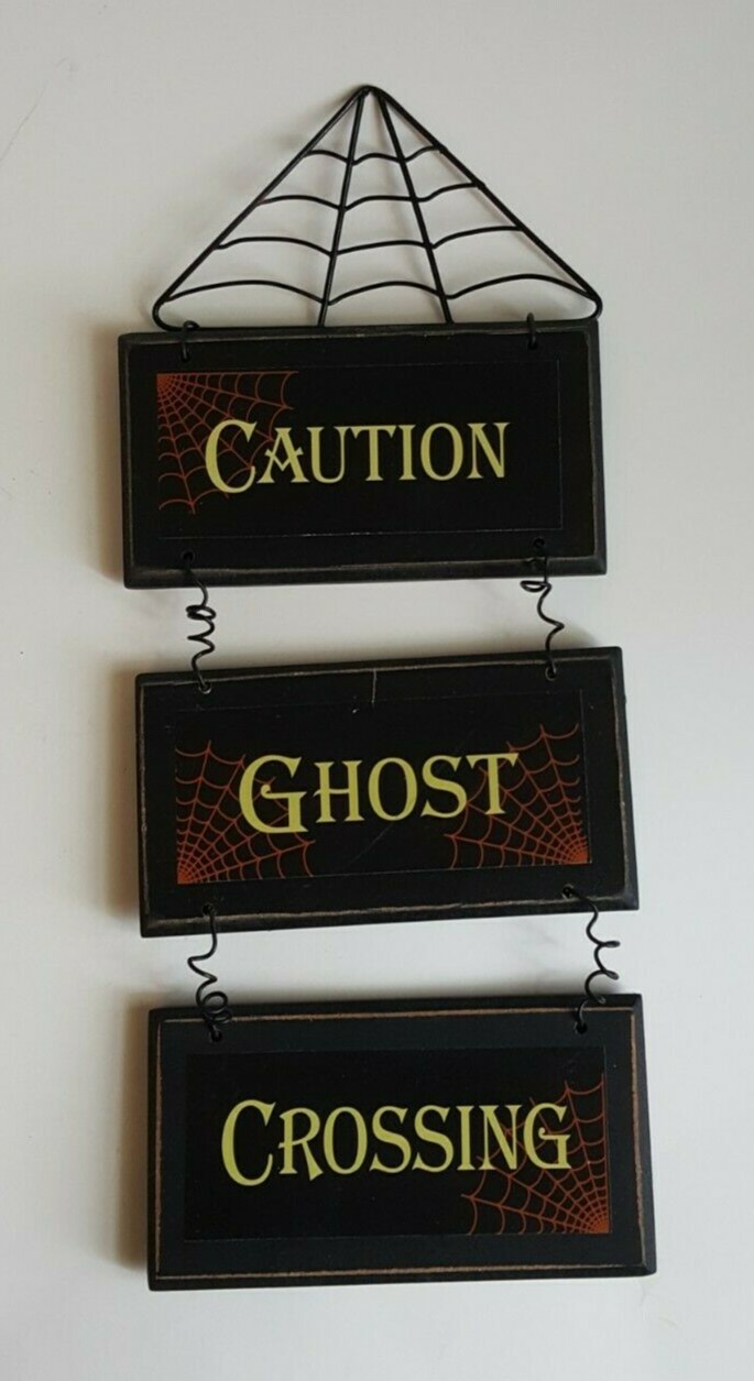 Halloween Caution Sign Ghost Crossing Spider Web Black Fiberboard As Is ...