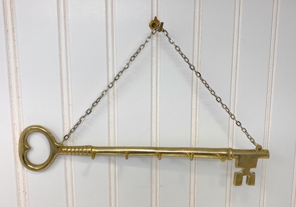 Vintage Cast Brass Skeleton Key Wall Mount Key Holder Rack Key-Shaped ...