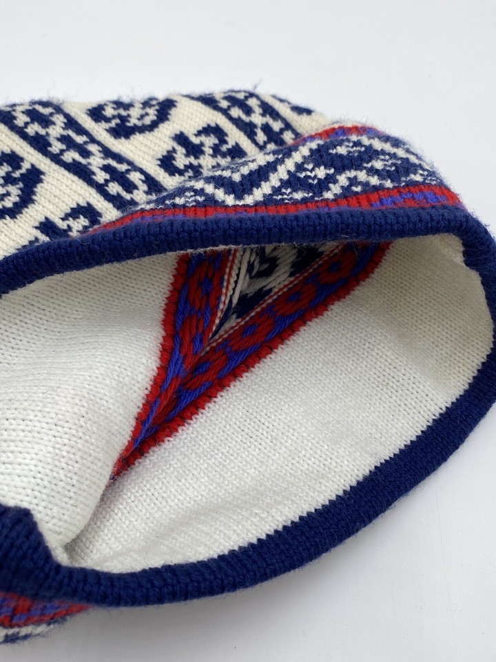 Poppy Gall Wool Knit Cap Beanie Hat Vermont USA Woven Red White Blue ...