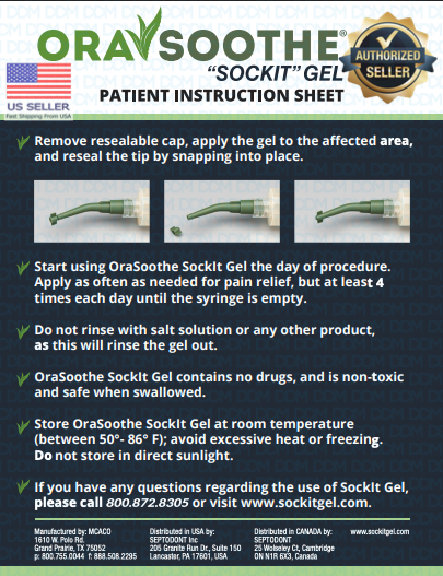 Septodont Orasoothe Sockit Dry Socket Oral Wound Dressing Hydrogel , 5x ...