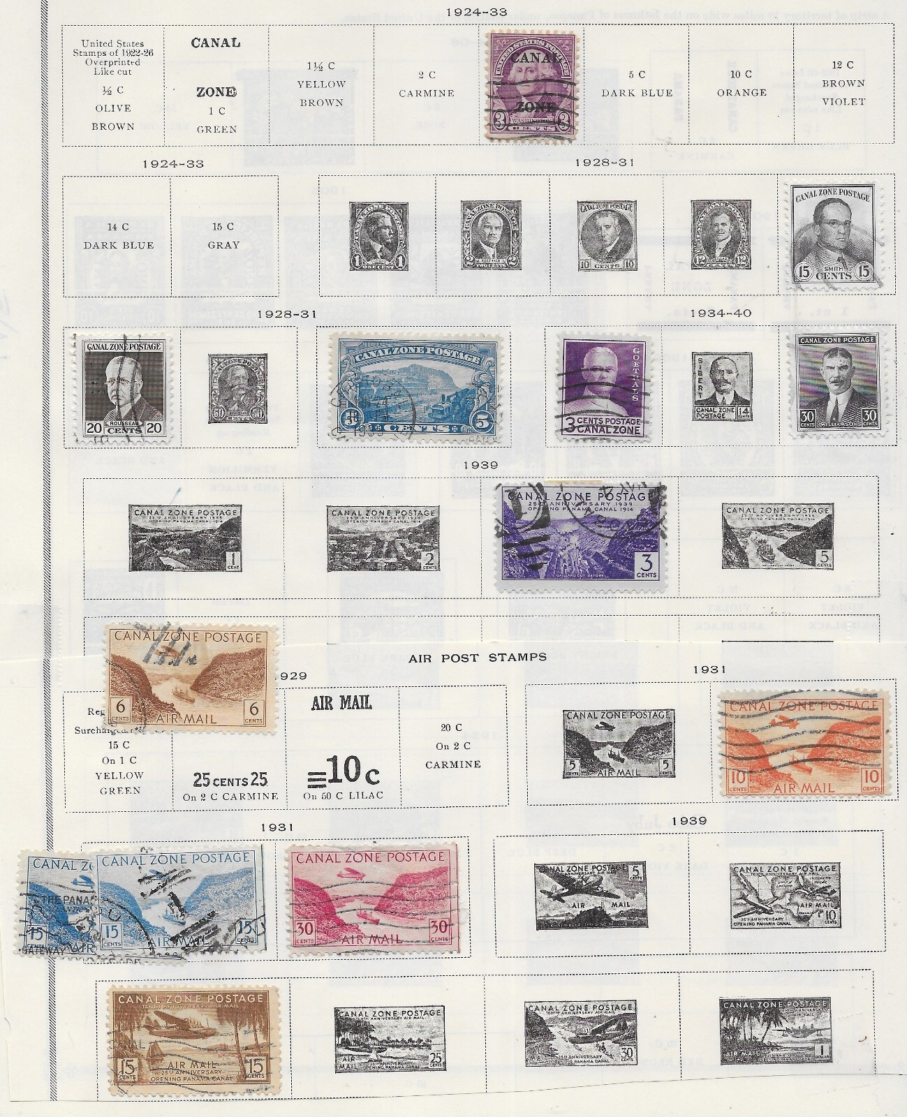 13 Canal Zone Stamps w/Air Post from Quality Old Antique Album 1924-1939 | eBay