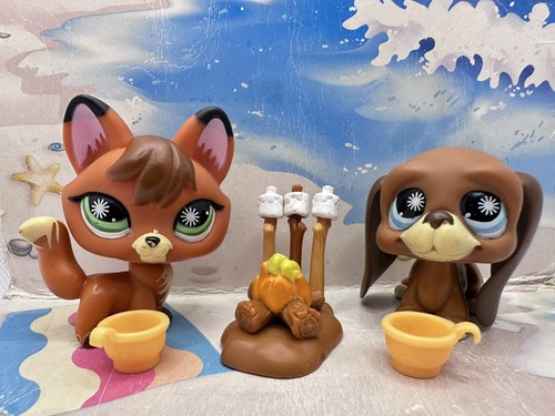 LPS Petshop Authentic Happiest Pet Pairs #807 Red Fox #808 Basset Hound ...