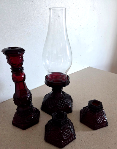 Avon Cape Cod 1876 Ruby Red Glass Hurricane Candle Lamp, Candle stick ...