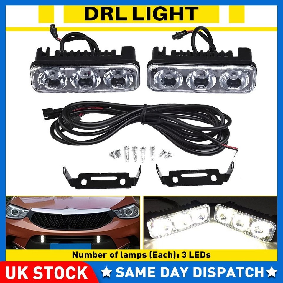 2Pcs 3 LED 3.5" Super White Car DRL Daytime Running Lights Fog Lamps ...