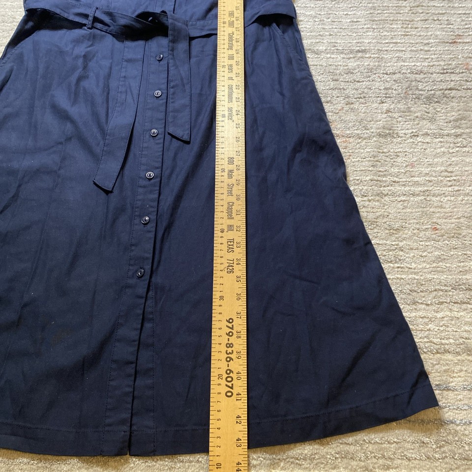 Dockers Navy Button Front Shirt Dress Women Medium Belted Midi Lyocell ...