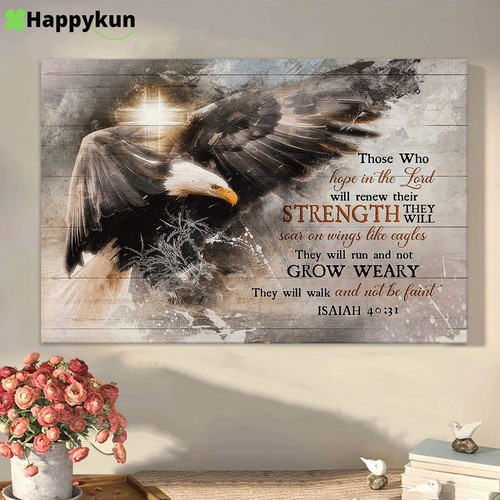 They Will Walk And Not Be Faint Bald Eagle Cross Canvas Wall Art ...