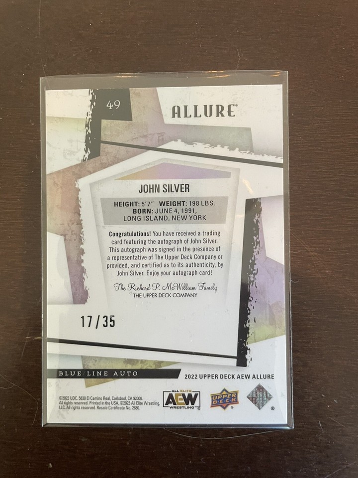 2022 UPPER DECK AEW ALLURE JOHN SILVER #49 Blue Auto /35 Dark Order | eBay