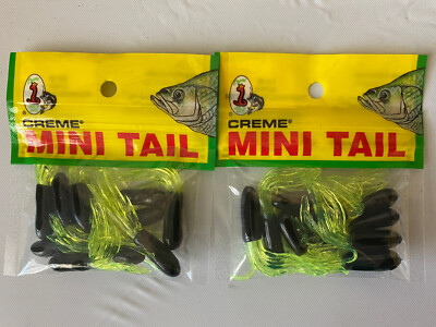 Creme 1.5” Mini Tail Soft Tube Crappie Panfish Lures 2 pack Black ...