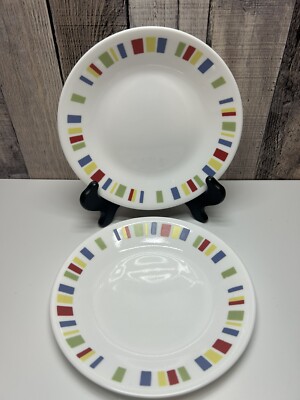 Set of 2 Corelle MEMPHIS Bright Color Block Bread Salad 6 3/4" Plates ...