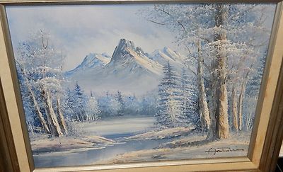 ANTONIO SNOW MOUNTAIN RIVER LANDSCAPE OIL ON CANVAS PAINTING | eBay