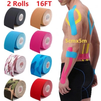 2 Rolls 5M Kinesiology Tape Waterproof Sports Muscle Physio Therapeutic ...