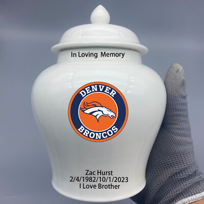 Ceramic Medium Urn for Denver Broncos Football Theme, Custom Text | eBay