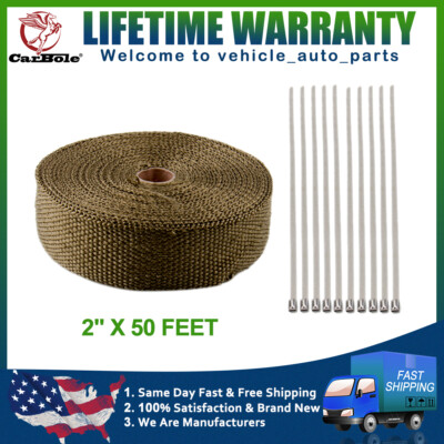 1 Roll 50ft 2" Manifold Header Pipe Tape Titanium Lava Exhaust Wrap 10 ...