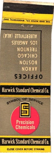 Harwick Standard Chemical Co., Precision Chemicals, Vintage Matchbook ...