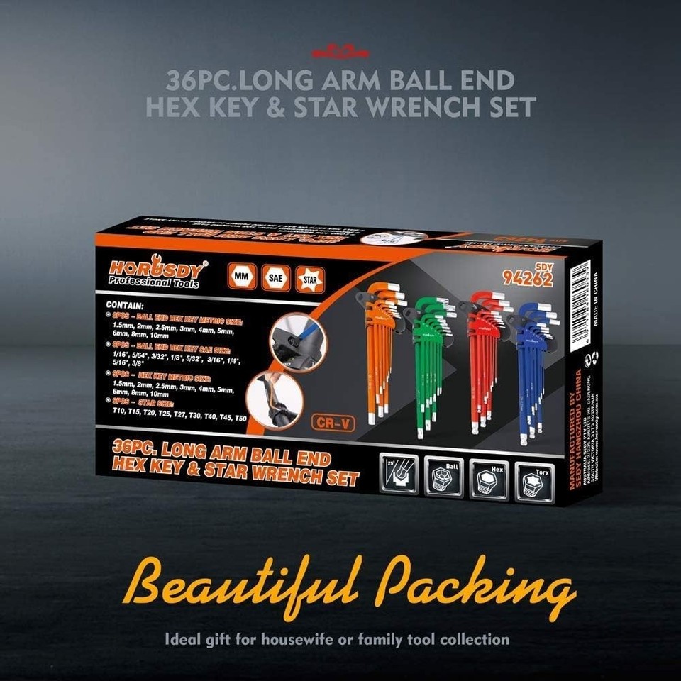 HORUSDY 36Pcs Allen Key Set - Ball-End Hex Wrenches & Tamper-Proof Torx ...