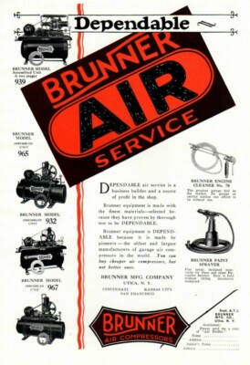 Vintage Print advertisement ad 1926 auto car part Brunner Air Service ...