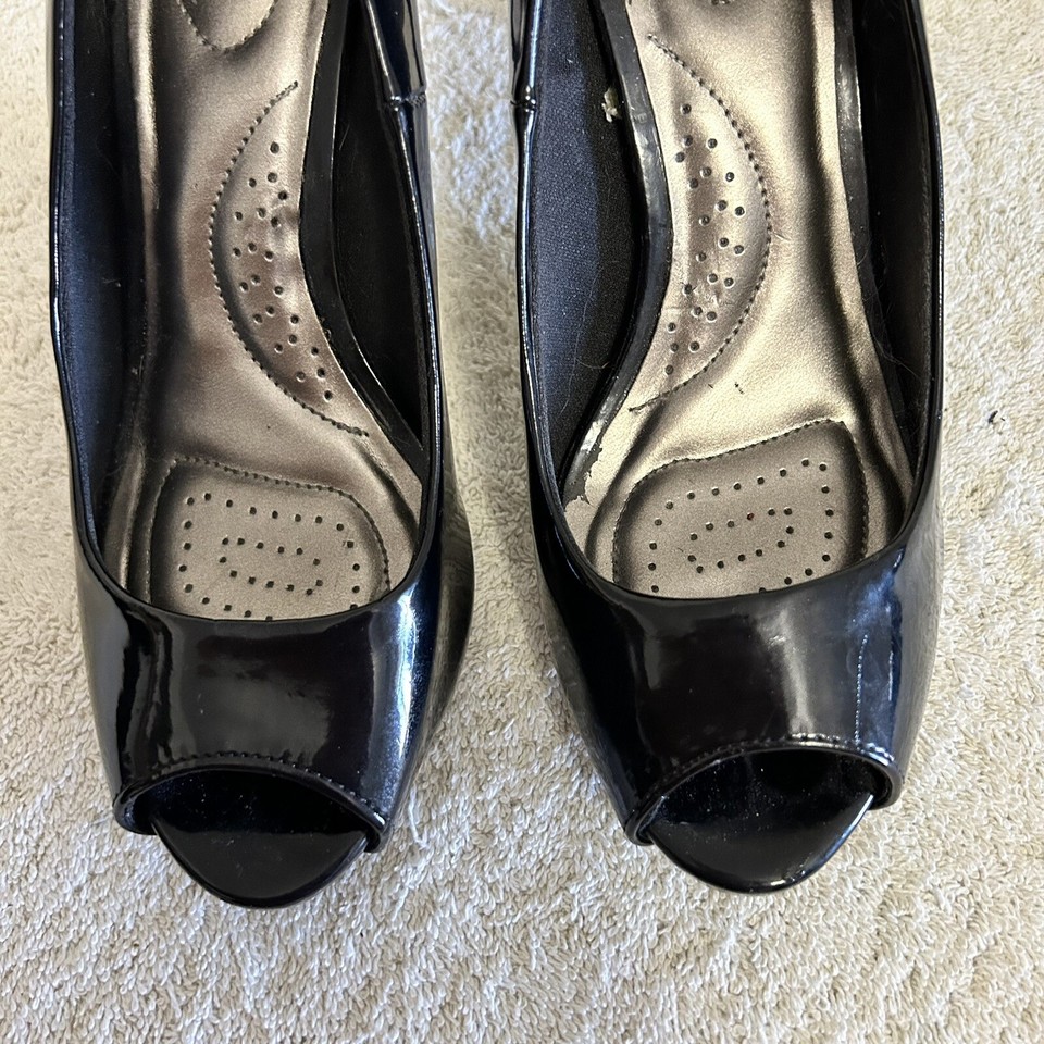 Dexflex Womens Size 7 1/2 W Comfort High Heels Open Peep Toe Slip on ...