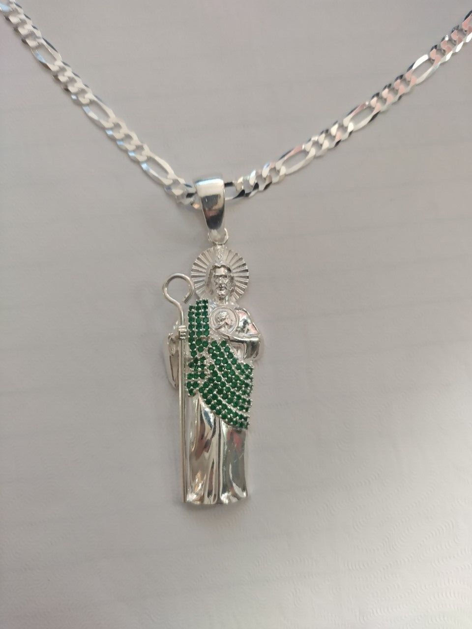 Sterling Silver 925 St Jude Pendant stones with Figaro chain SAN JUDAS ...