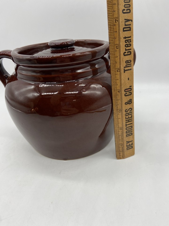 Vintage Brown Glazed Stoneware Bean Pot Lidded RARE USA | eBay