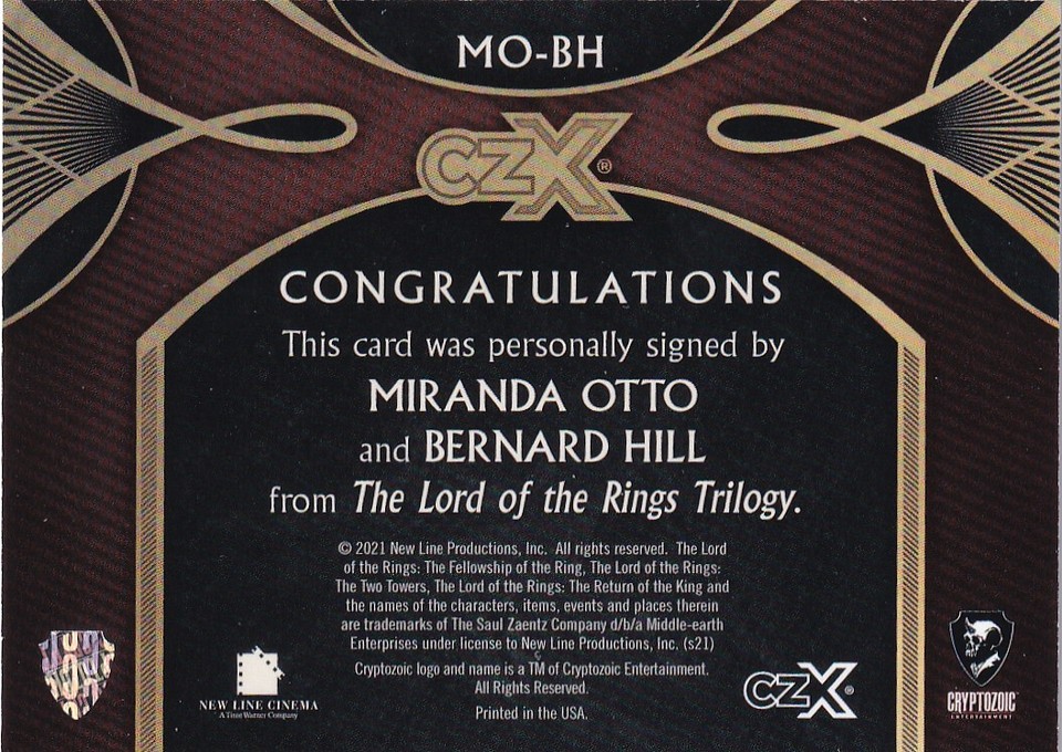 2022 CZX Middle Earth DUAL Autograph Miranda Otto & Bernard Hill MO-BH ...