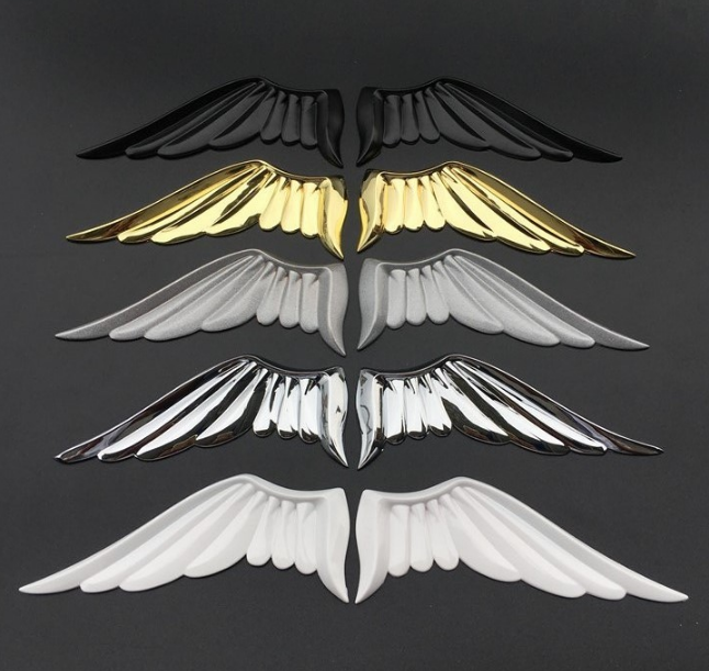 Pair Golden Metal Angel Wings Auto Car Motorcycle Emblems Badge Decal ...