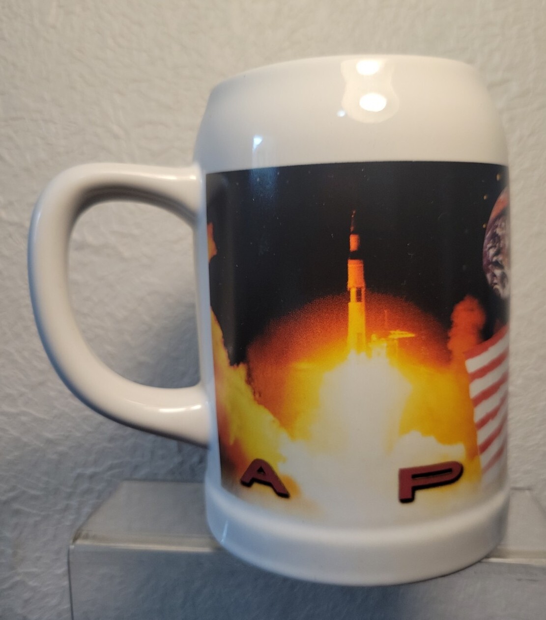RARE NASA APOLLO White Beer Stein Tankard w/ Moon, Earth & Launch ...