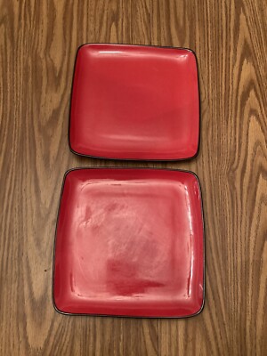Home Trends RAVE RED Black Modern Square 10 1/2” Dinner Plate 2 ...