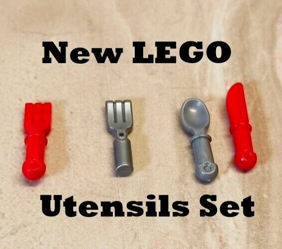 New LEGO Utensils Silverware Red Silver Gray Spoon Miniature Fork ...
