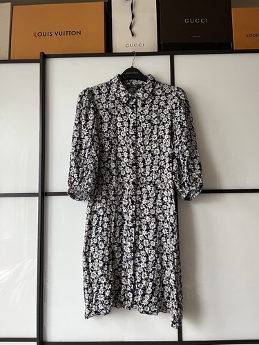 PRIMARK, NAVY & WHITE FLORAL PATTERN, 3/4 SLEEVE, BUTTON UP DRESS, SIZE ...