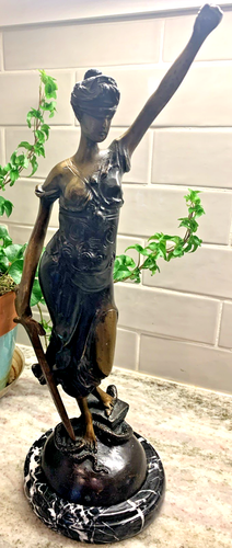 Valton Antique Bronze Lady Justice Snake and Sword on Marble LAW~17” R9 ...