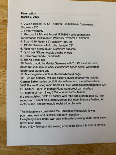 Tru Kit Inflatable Catamaran Discovery 330 Racing Red With 9.9 Mercury ...