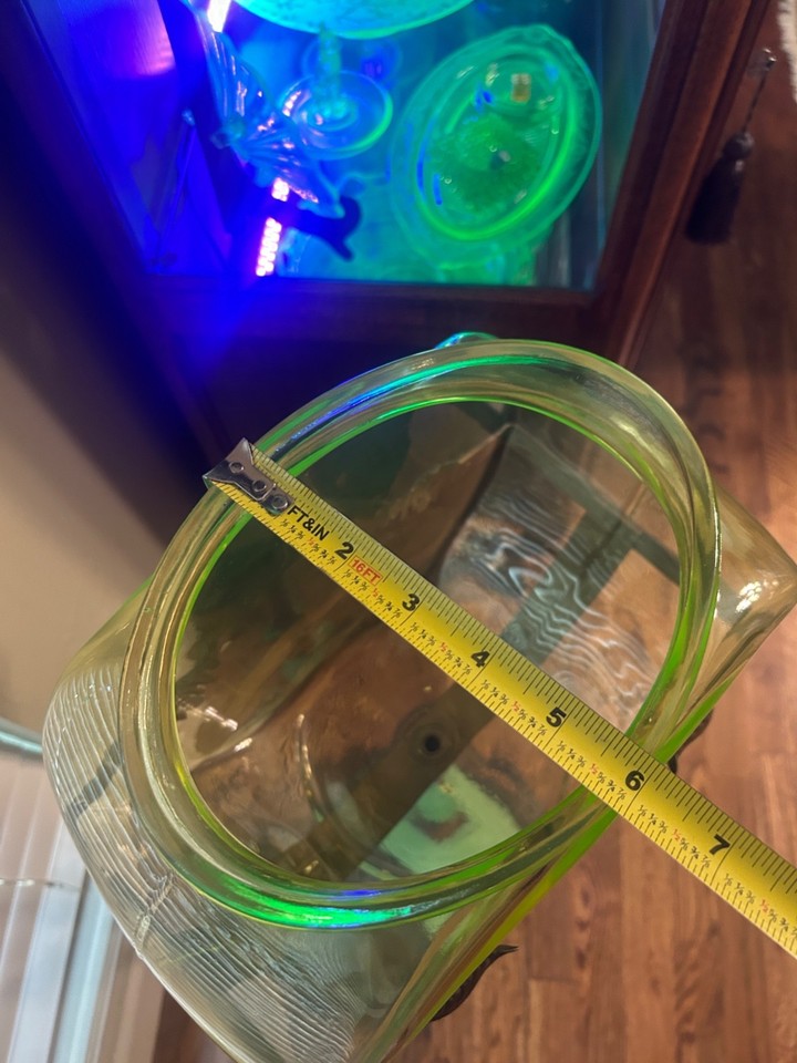 Antique Art Deco Uranium Glass Fish Bowl w/ Jadeite Cast Iron Stand | eBay