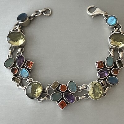 Nicky Butler NB 925 Sterling Silver Multi Gem Bracelet Garnet Amethyst ...