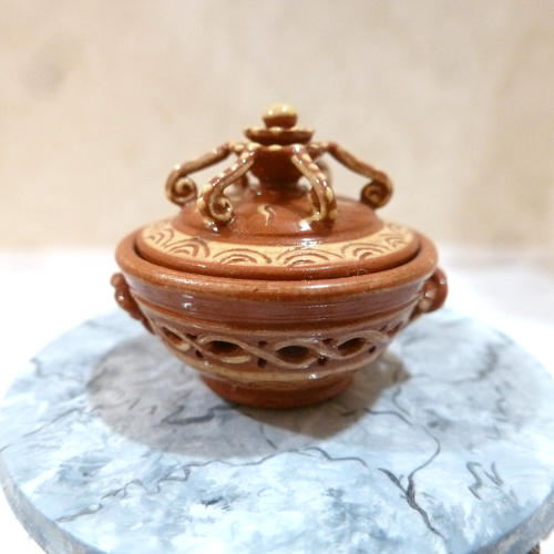 JANE GRABER DOLLHOUSE MINIATURE REDWARE PIERCED BOWL EXQUISITE PIECE ...