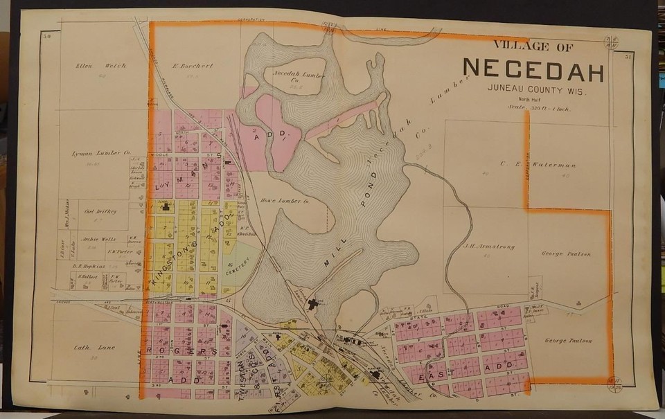 Wisconsin Juneau County Map Necedah 1898 2-Double Pages Y10#78 | eBay