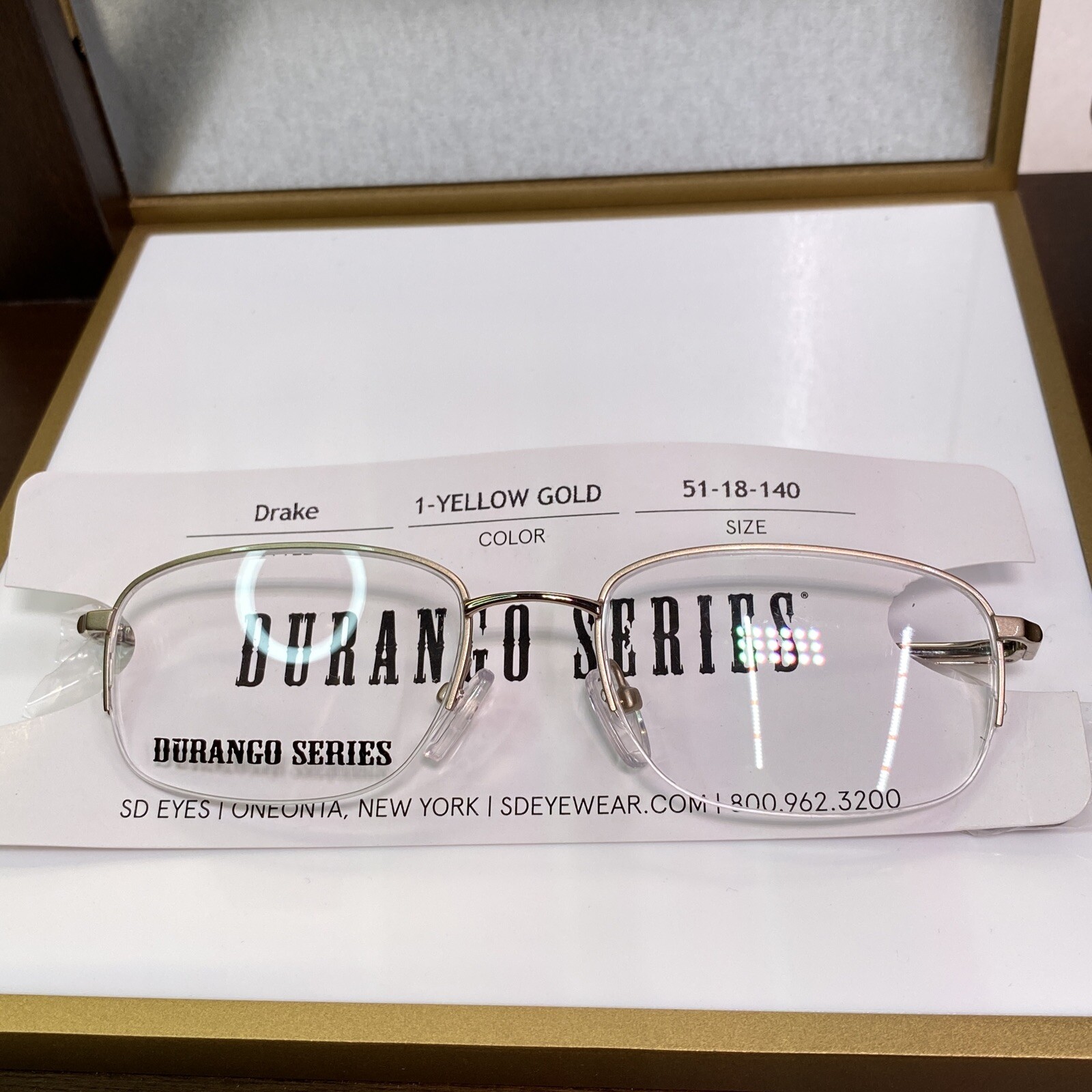 DURANGO SERIES DRAKE C1 Yellow Gold Rectangle Semi Rimless Eyeglasses ...