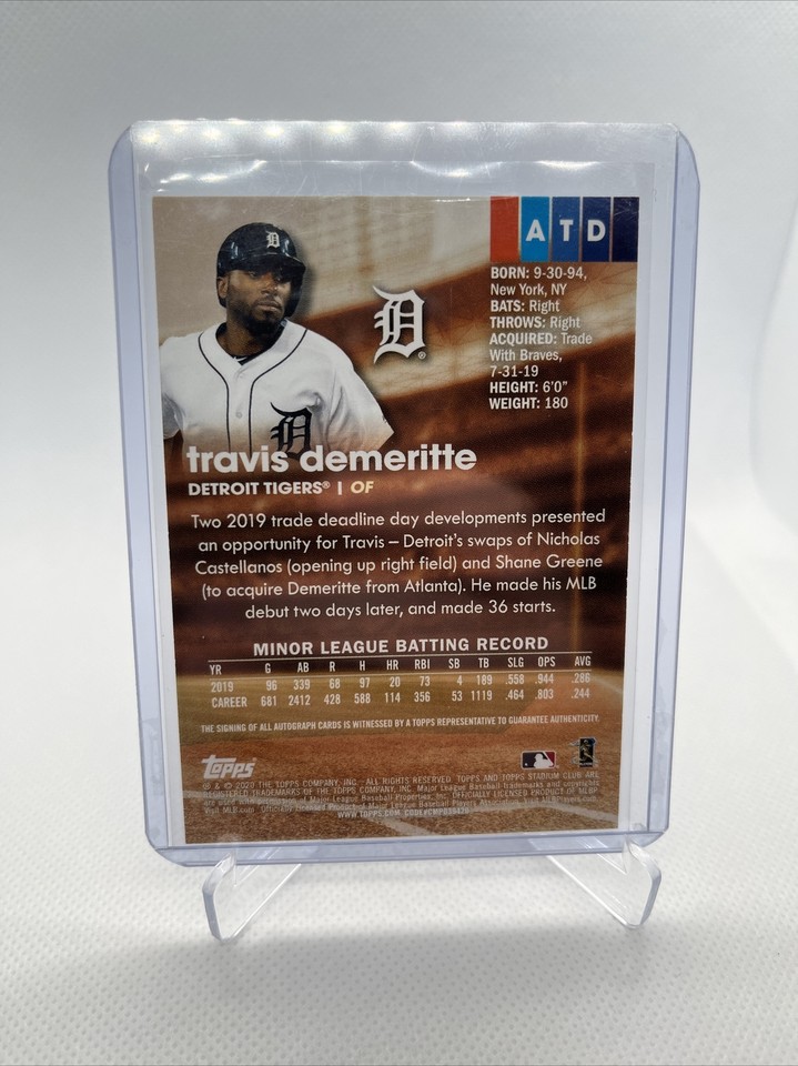 2020 Topps Stadium Club Travis Demeritte Detroit Tigers RC Rookie AUTO ...