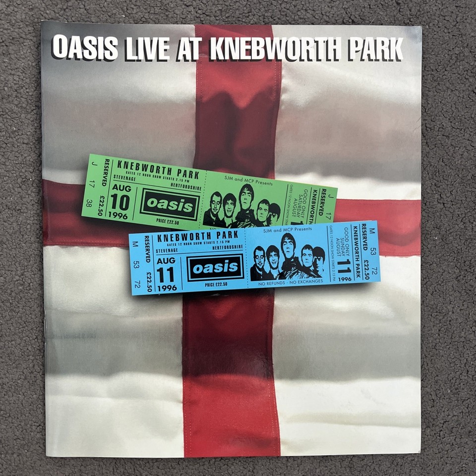 OASIS LIVE AT KNEBWORTH PARK ORIGINAL 1996 PROGRAMME, TICKET, WRISTBAND ...