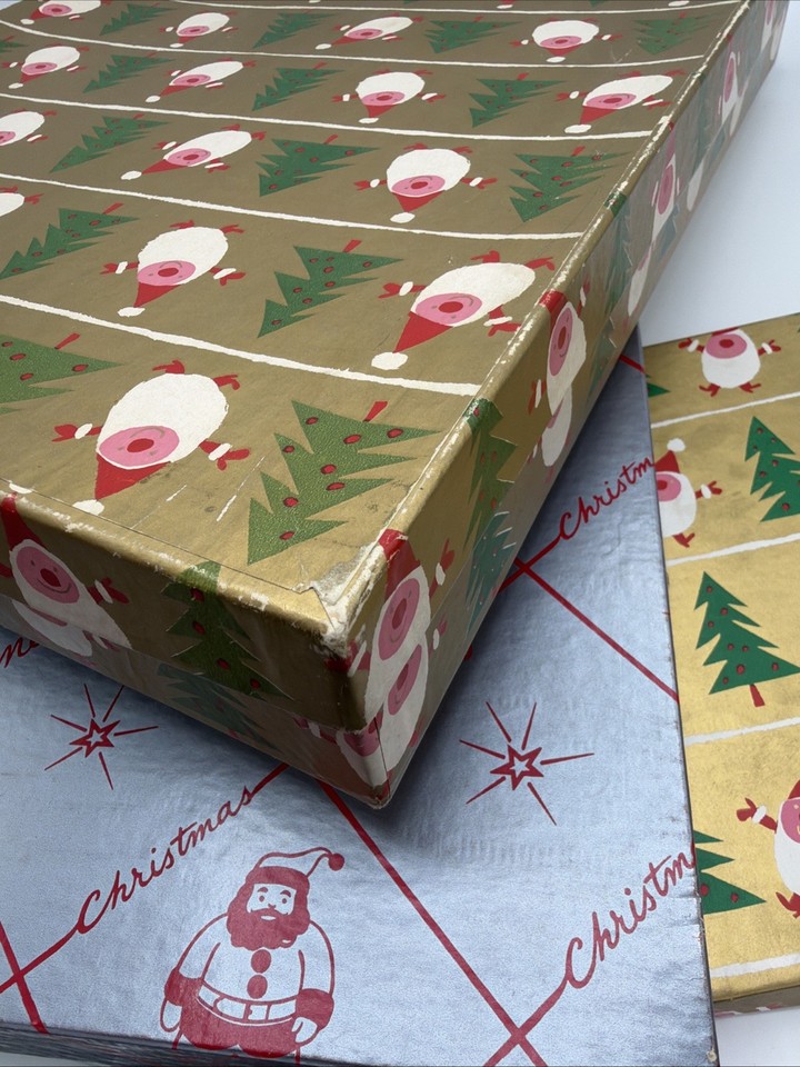 4 Vintage Christmas Santa Gift Boxes Santa Trees BOXES ONLY EMPTY 50s ...