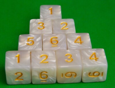 d6 DICE SET (10) 16mm - WHITE MARBLED/GOLD, WARHAMMER, D&D, RPG, NEW | eBay
