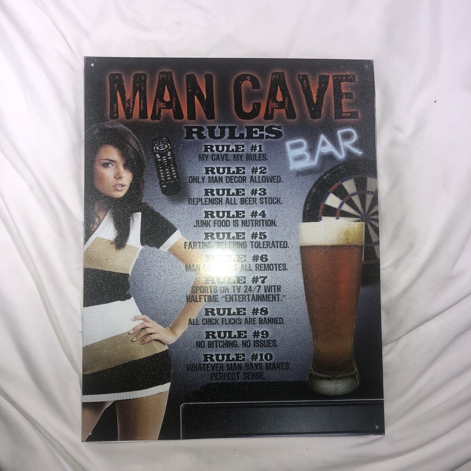 Man Cave Rules Bar Sign Girl Beer Metal Garage Wall Decor 12 x 16 In | eBay