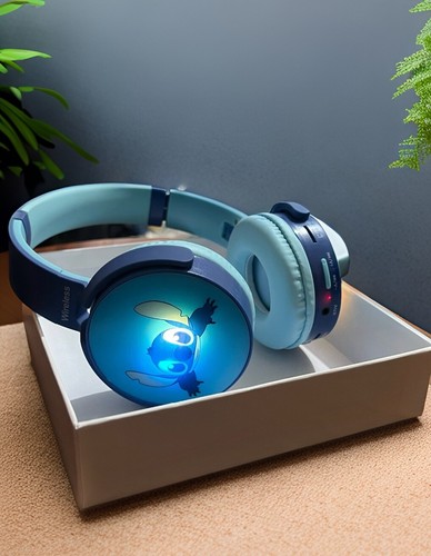 Disney Stitch Wireless Bluetooth Headphones LED Over Ears Headsets Mic ...