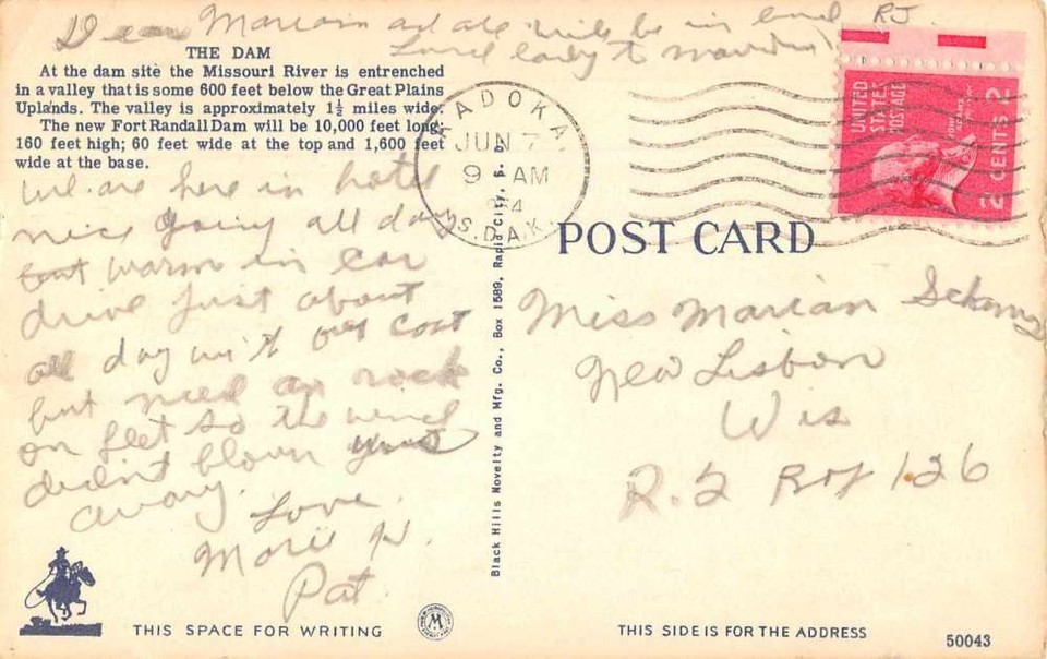 Pickstown South Dakota Fort Randall Dam Diagram Vintage Postcard ...