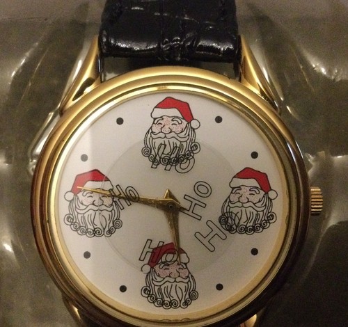 Quintel Christmas Santa Claus Watch Black Band Gold Tone | eBay