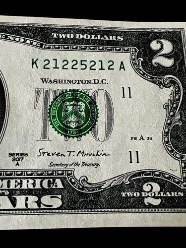 2017-A TWO DOLLAR FANCY SERIAL NUMBER UNCIRCULATED RARE NOTE RATED 97.5 ...